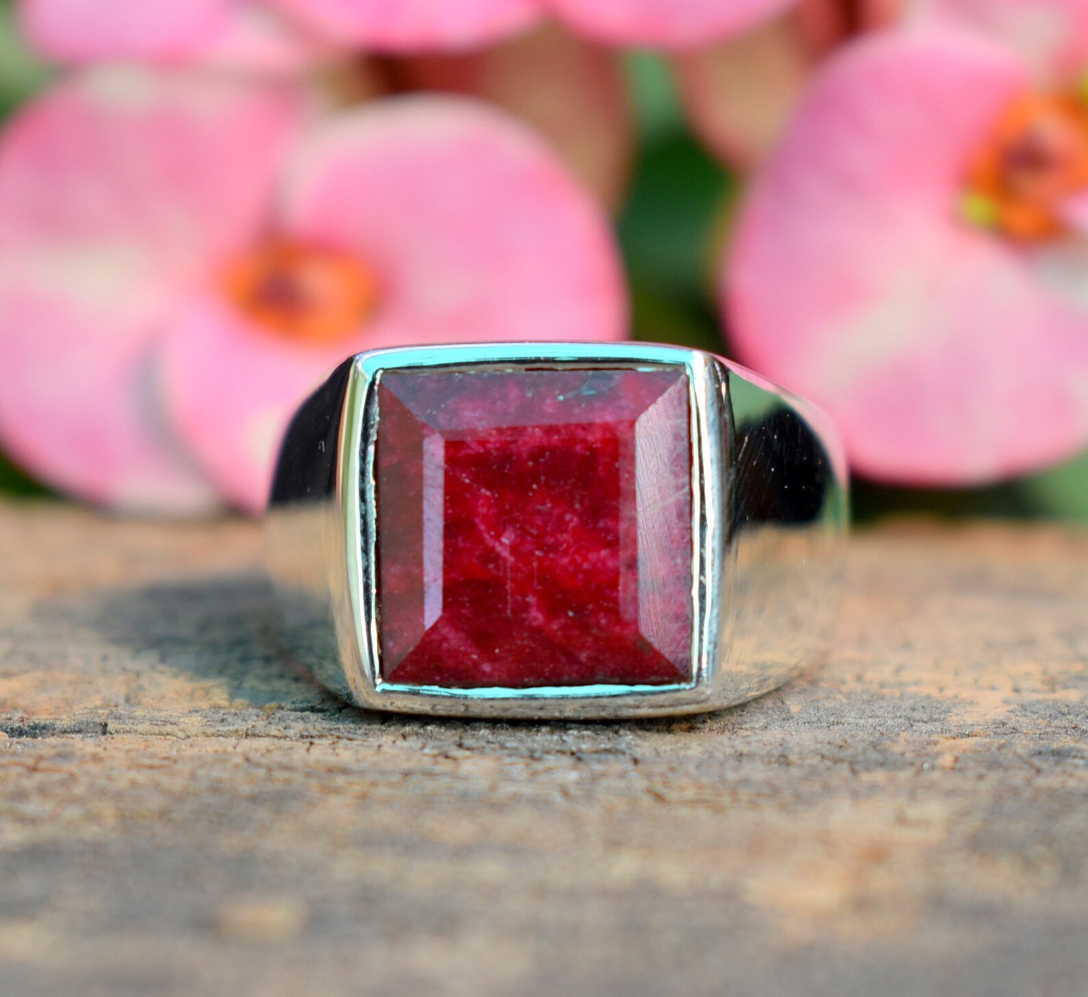 Natural Plum Ruby Ring Signet Ring 925 Sterling Silver - Etsy