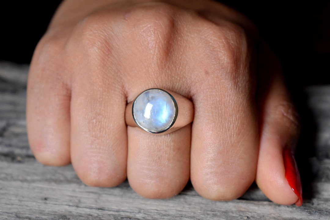Blue Moonstone Signet Ring Moonstone Ring 925 Sterling - Etsy