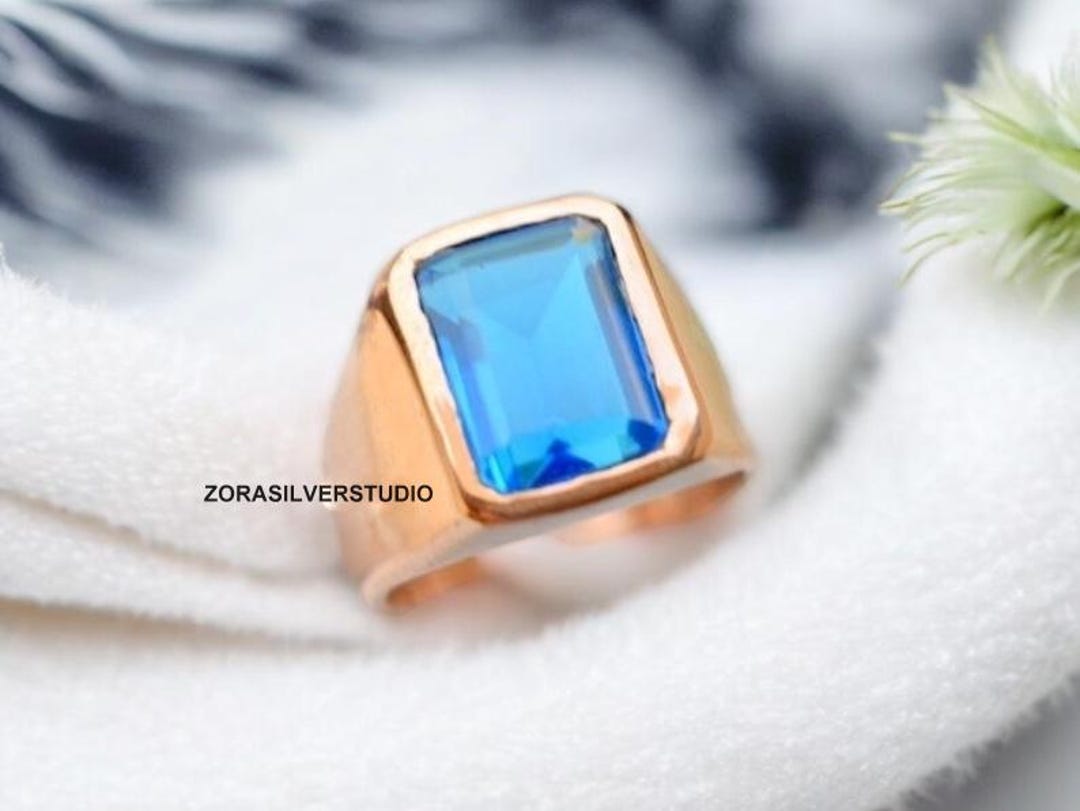 Blue Spinal Ring, 22K Gold Fill, Signet Ring, 925 Sterling Silver Ring ...