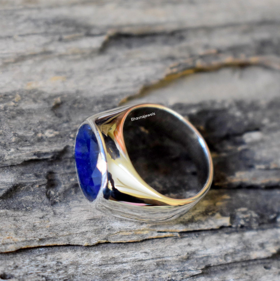Blue Sapphire ring signet ring 925 sterling silver ring | Etsy