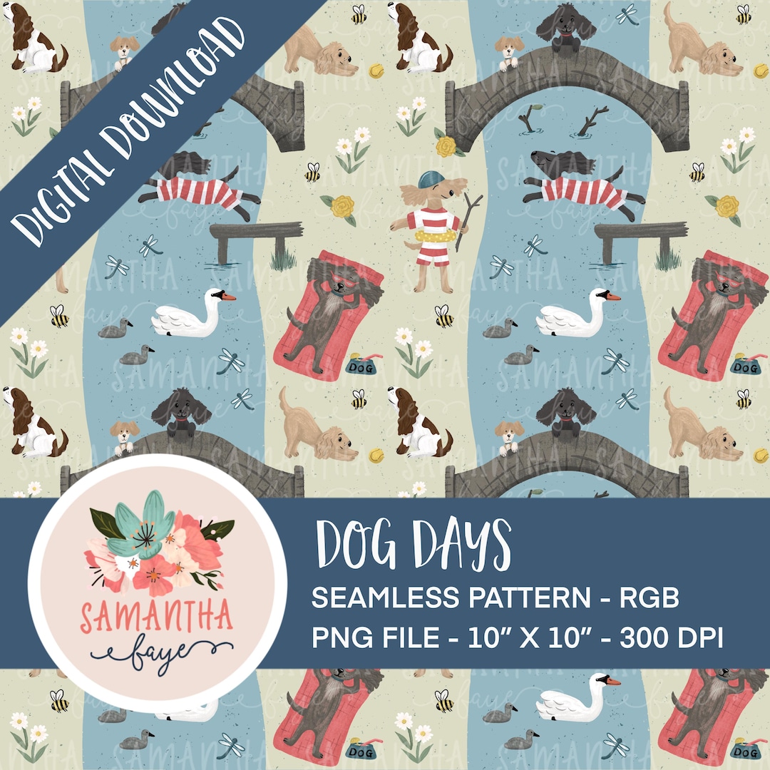 Dogs Days Seamless Pattern, Dogs Having Fun Design (digital Download ...