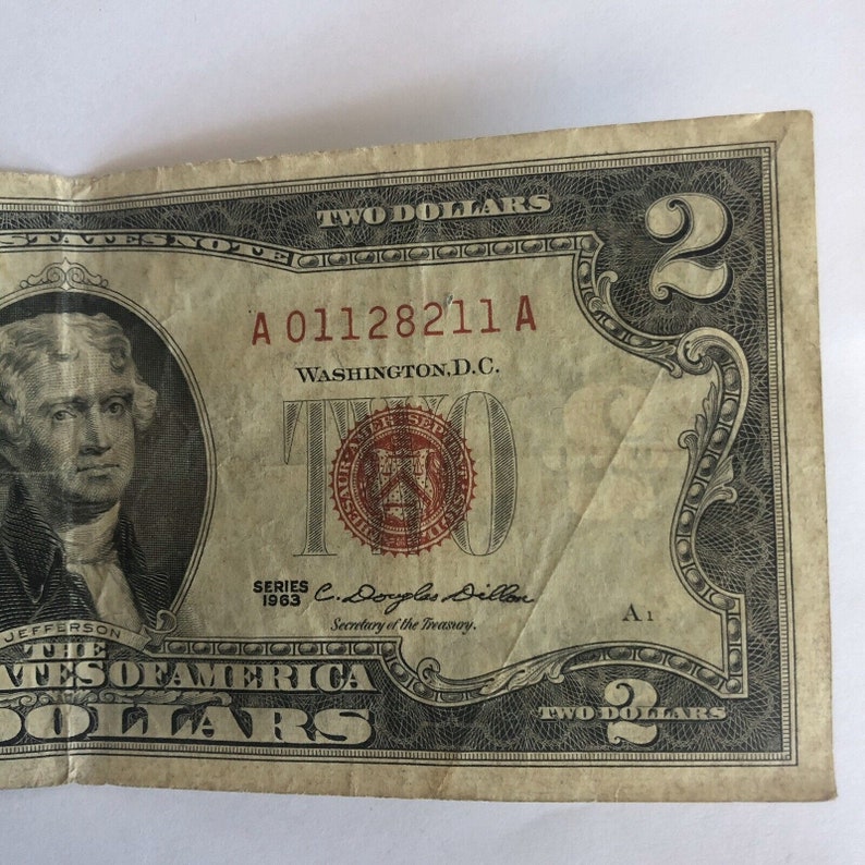 1963 2 Two Dollar US Red Seal Jefferson Note Bill US Currency Bank Tender - Etsy