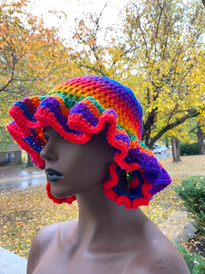 Crochet Ruffle Brim Bucket Hat - Etsy
