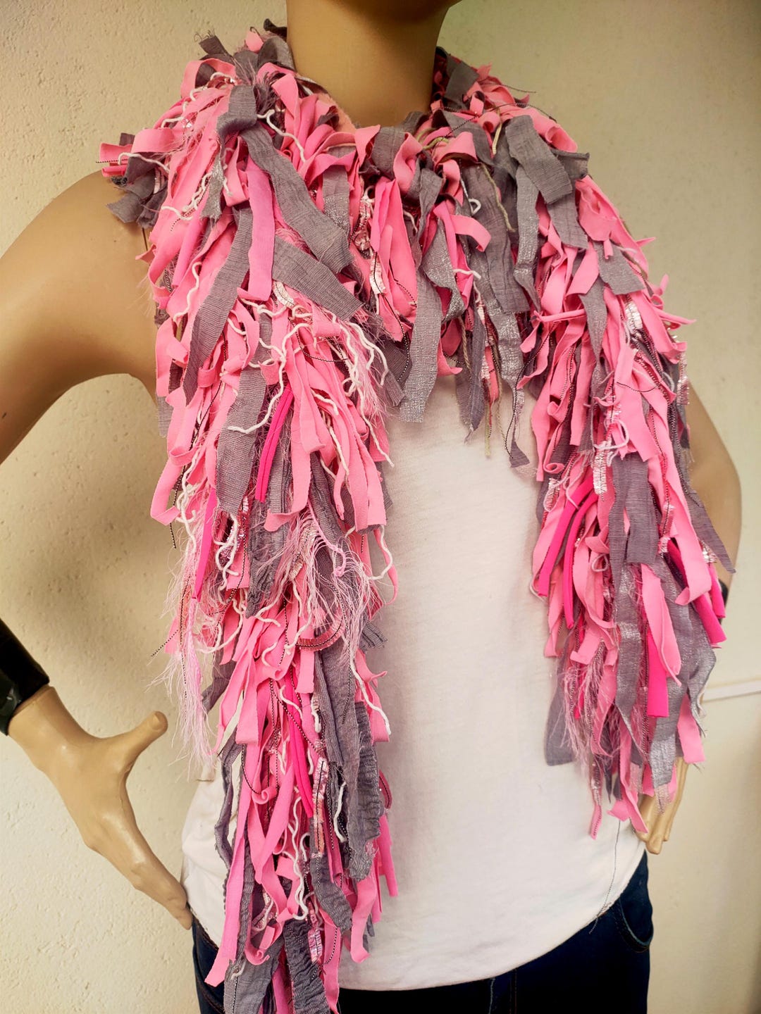 Die Frayed Pink Fringe Upcycled Necklace Scruffy Torn Fabric Jewelry ...