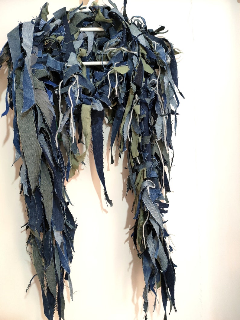 Die Frayed Jeans Denim Necklace Scruffy Torn Jeans Fabric - Etsy