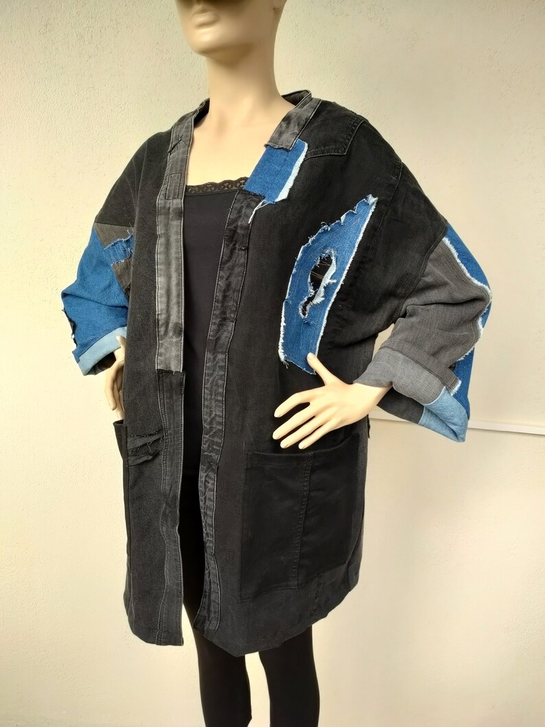 Denim Patchwork Kimono Unisex Coat Kimonos Jacket - Etsy