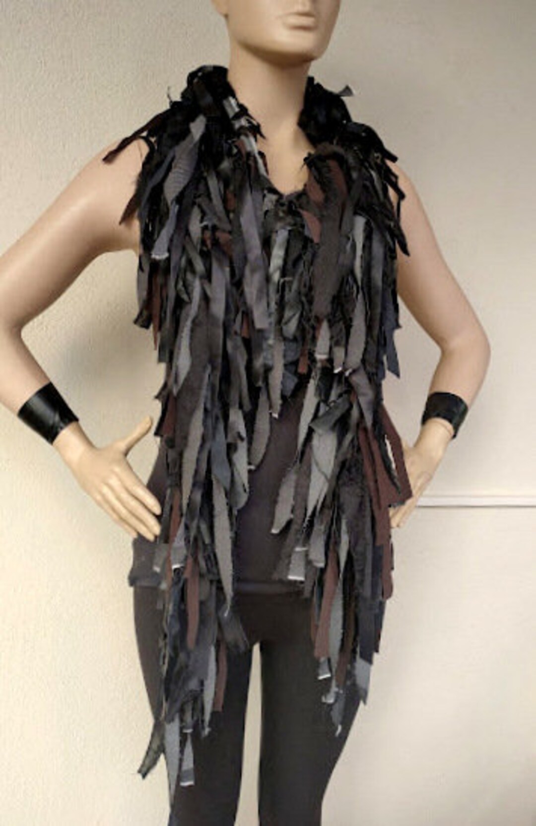 Die Frayed Vegan Leather Necklace Scruffy Torn Jeans Fabric Jewelry ...