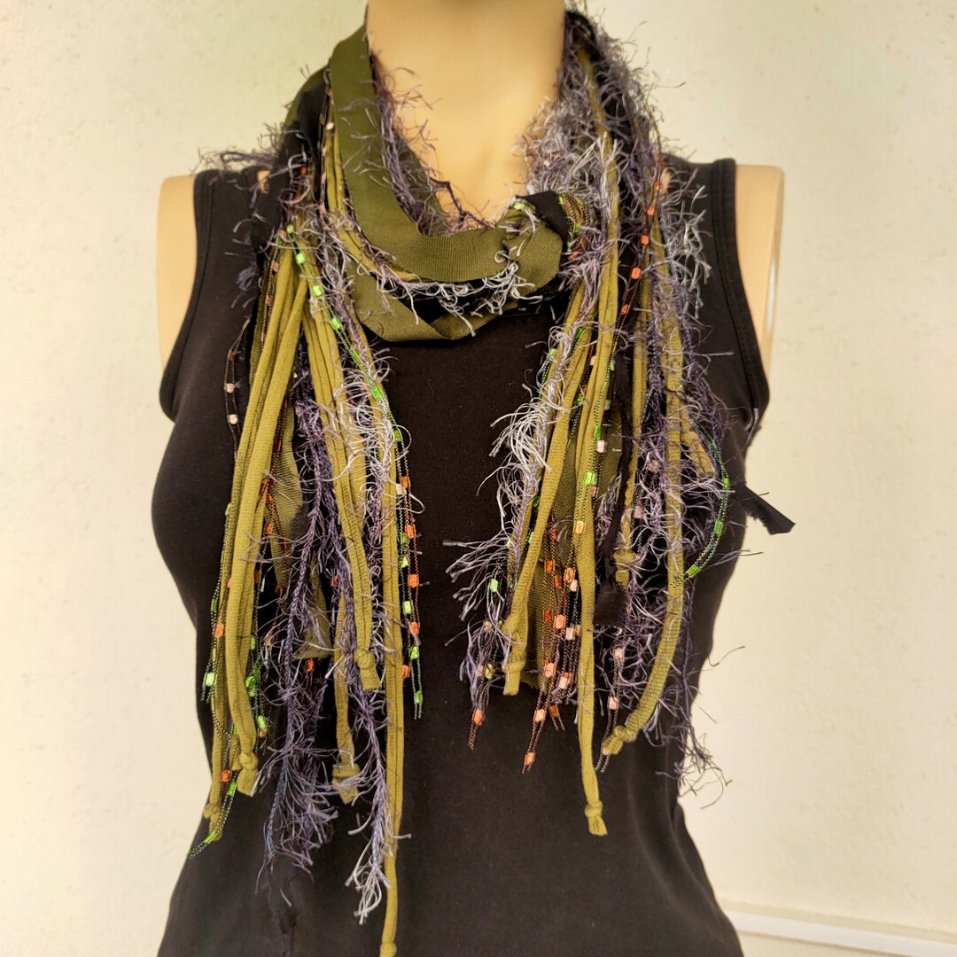 Fabric Necklace Multistrand Scarf Necklace Scarf Green Colorful ...