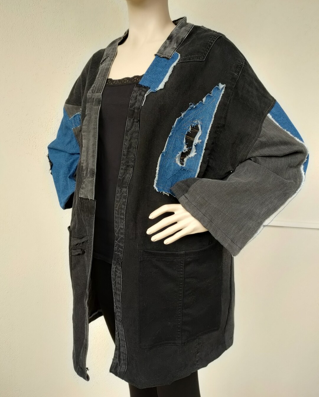 Denim Patchwork Kimono Unisex Coat Kimonos Jacket - Etsy