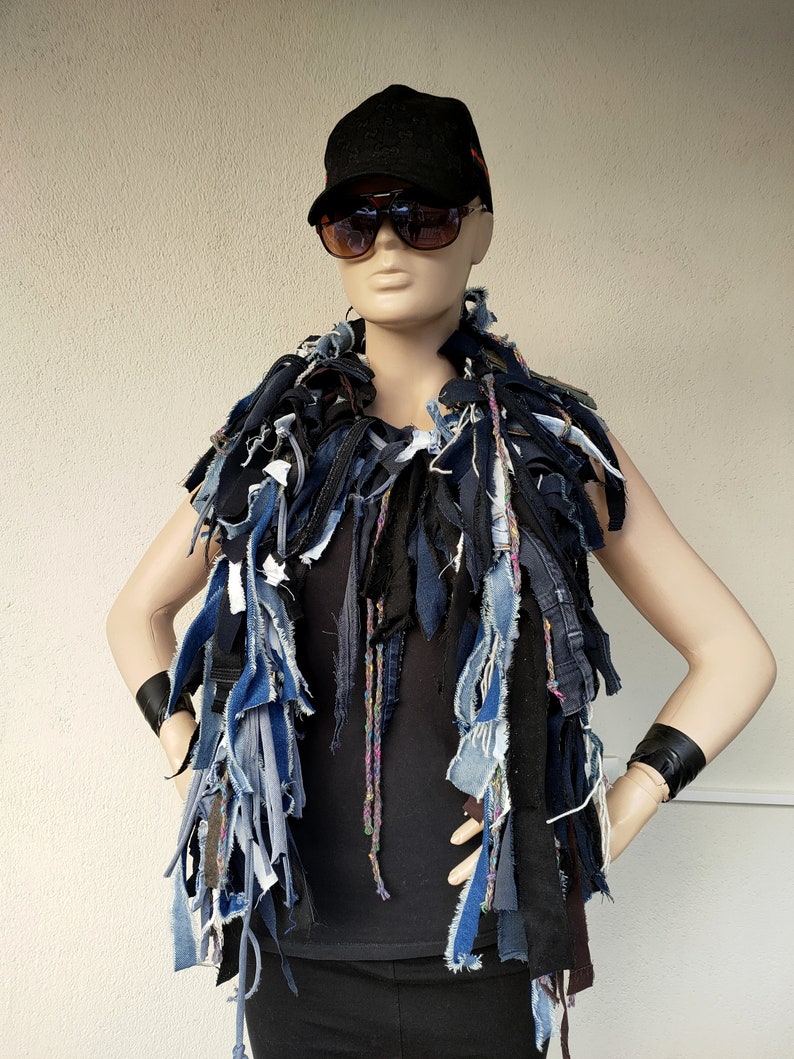 Die Frayed Jeans Denim Necklace Scruffy Torn Jeans Fabric - Etsy