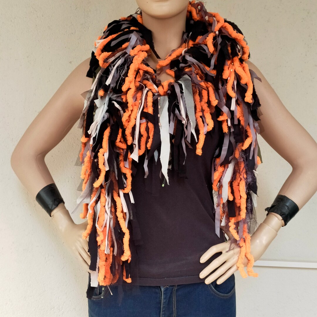 Die Frayed Fringe Upcycled Necklace Denim Scruffy Torn Fabric Jewelry ...