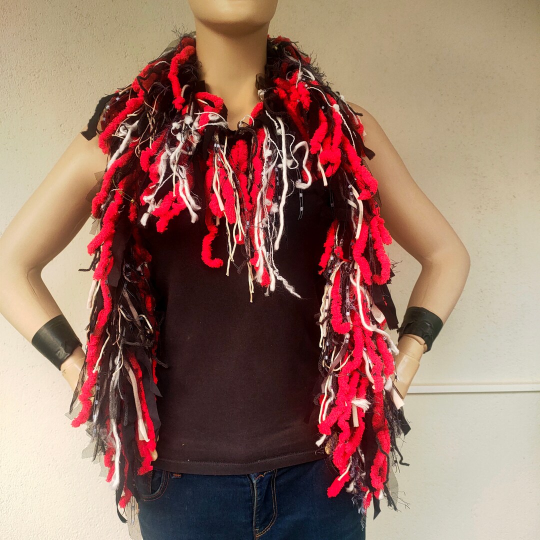 Die Frayed Fringe Upcycled Necklace Denim Scruffy Torn Fabric Jewelry ...