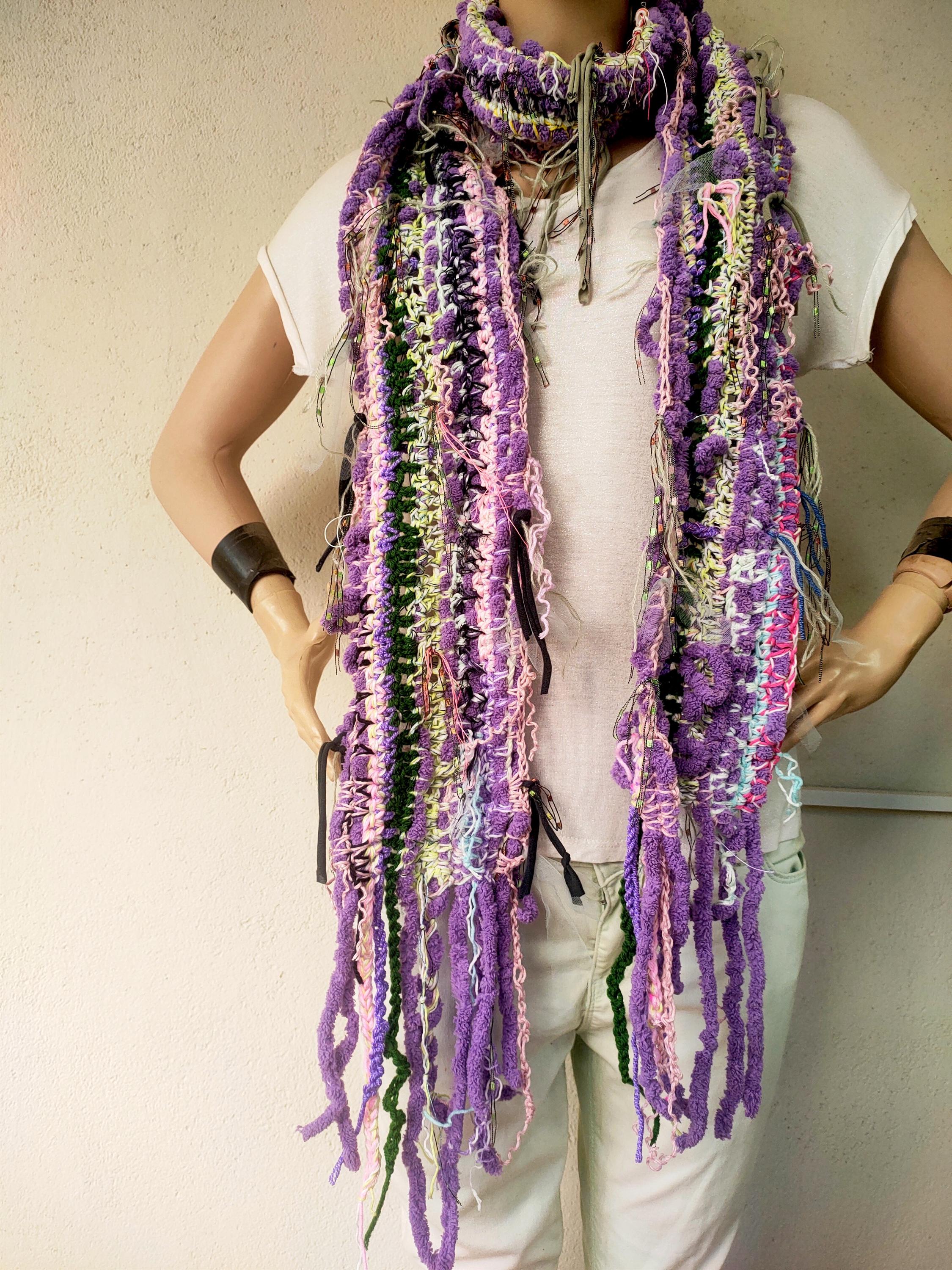Die Frayed Yarn Necklace Scruffy Torn Jewelry Textile Striped Scarf ...