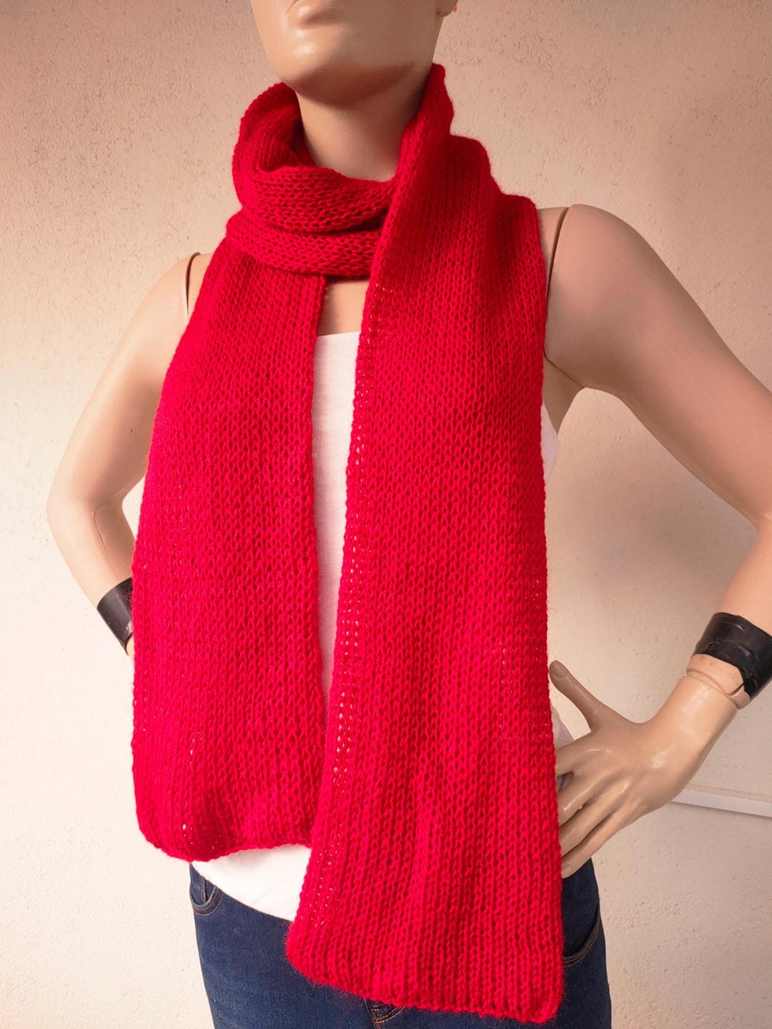 Scarf Wool Angora Soft Red Scarf Long Two-layer, Gift, Christmas Gift ...
