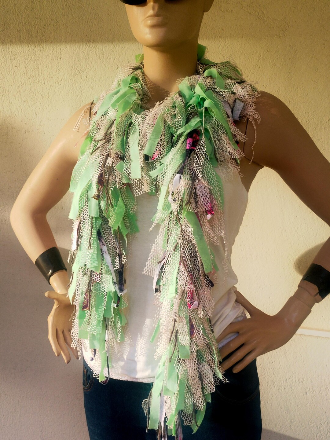 Die Frayed Pink Fringe Upcycled Necklace Scruffy Torn Fabric Jewelry ...