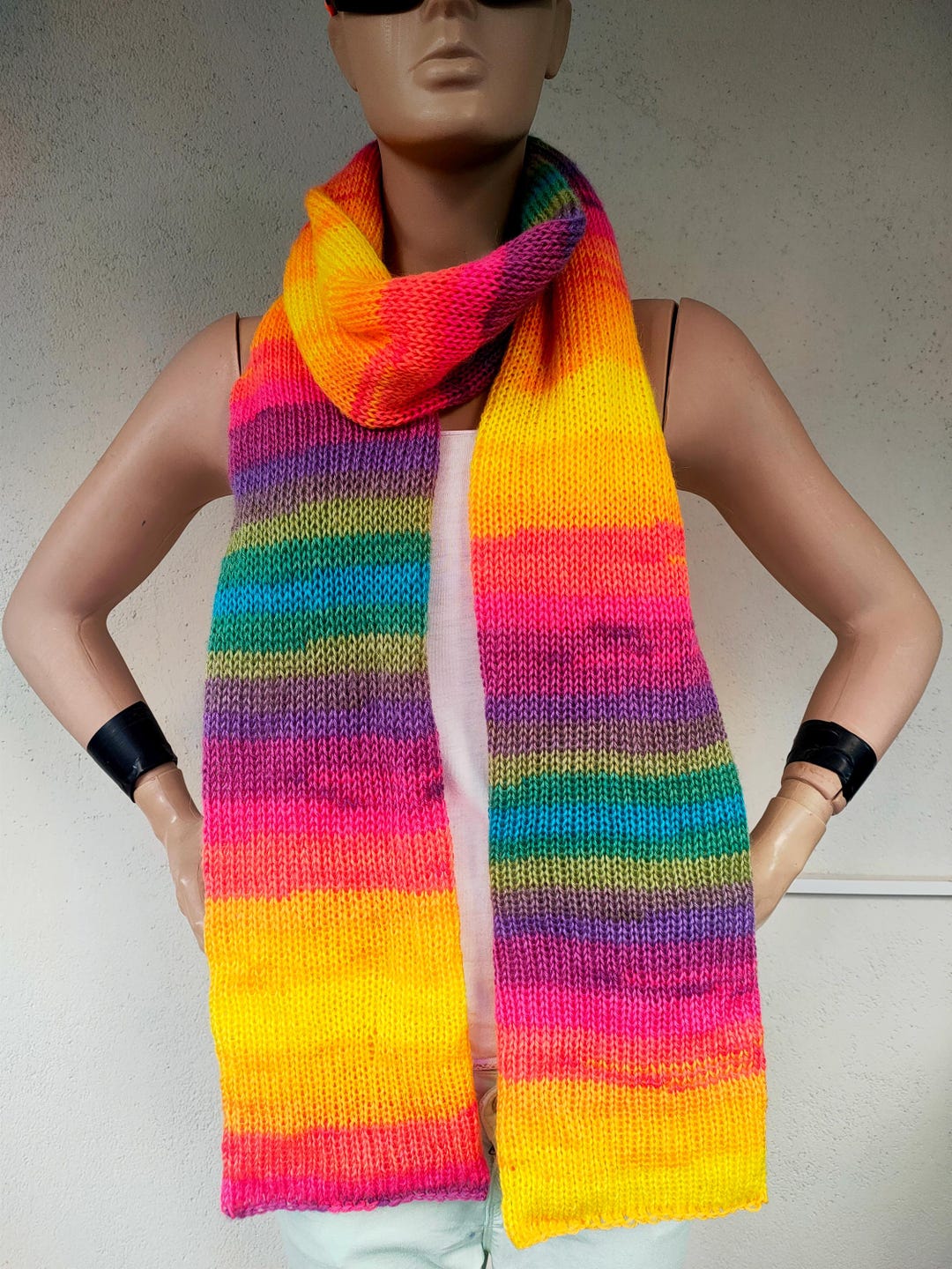 Hand Knitted Scarf, Gay Pride Scarf, Rainbow Scarf, Winter Scarf ...