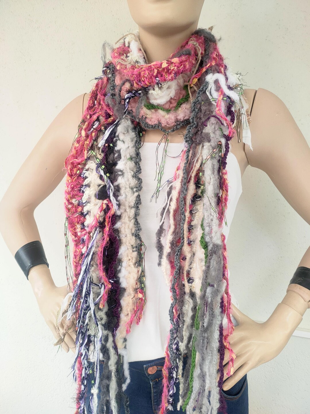 Die Frayed Yarn Necklace Scruffy Torn Colorful Fabric Jewelry Textile ...