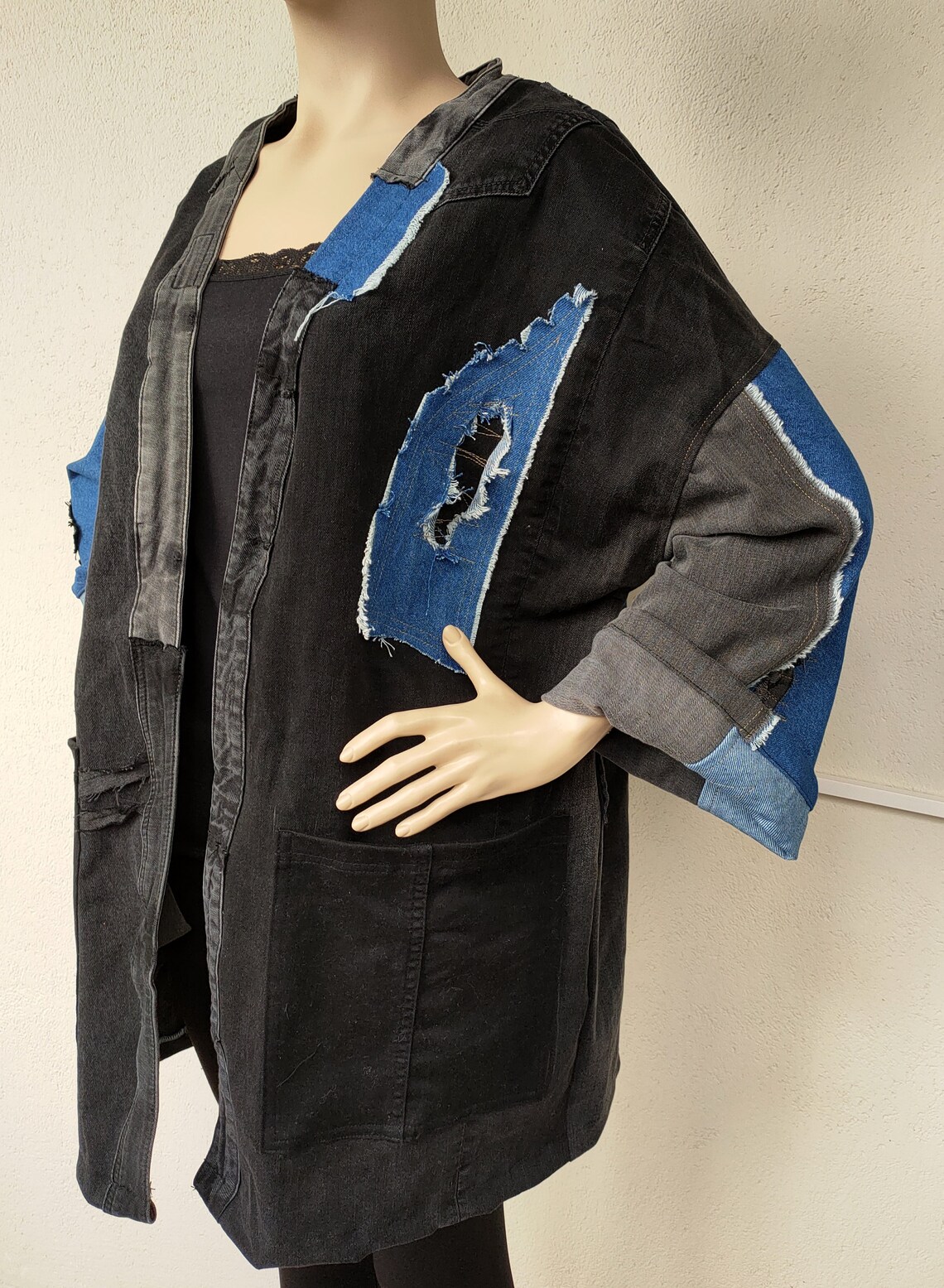 Denim Patchwork Kimono Unisex Coat Kimonos Jacket - Etsy