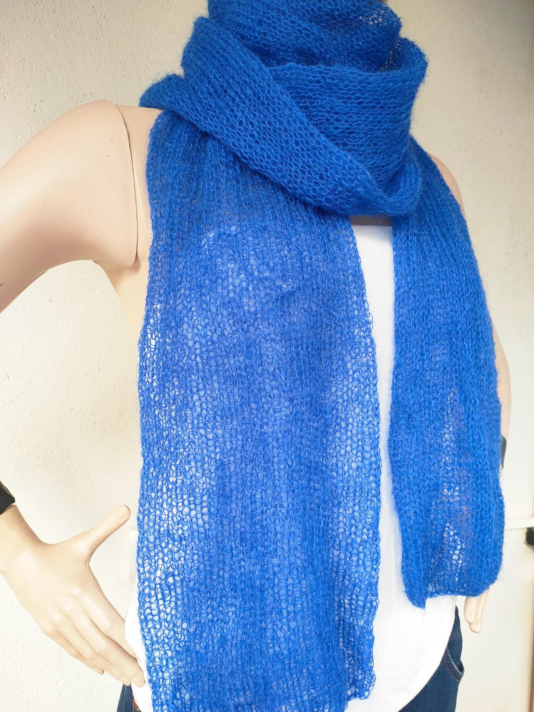 Hand Knitted Angora Mohair Scarf, Soft Blue, Long Winter Scarf - Etsy