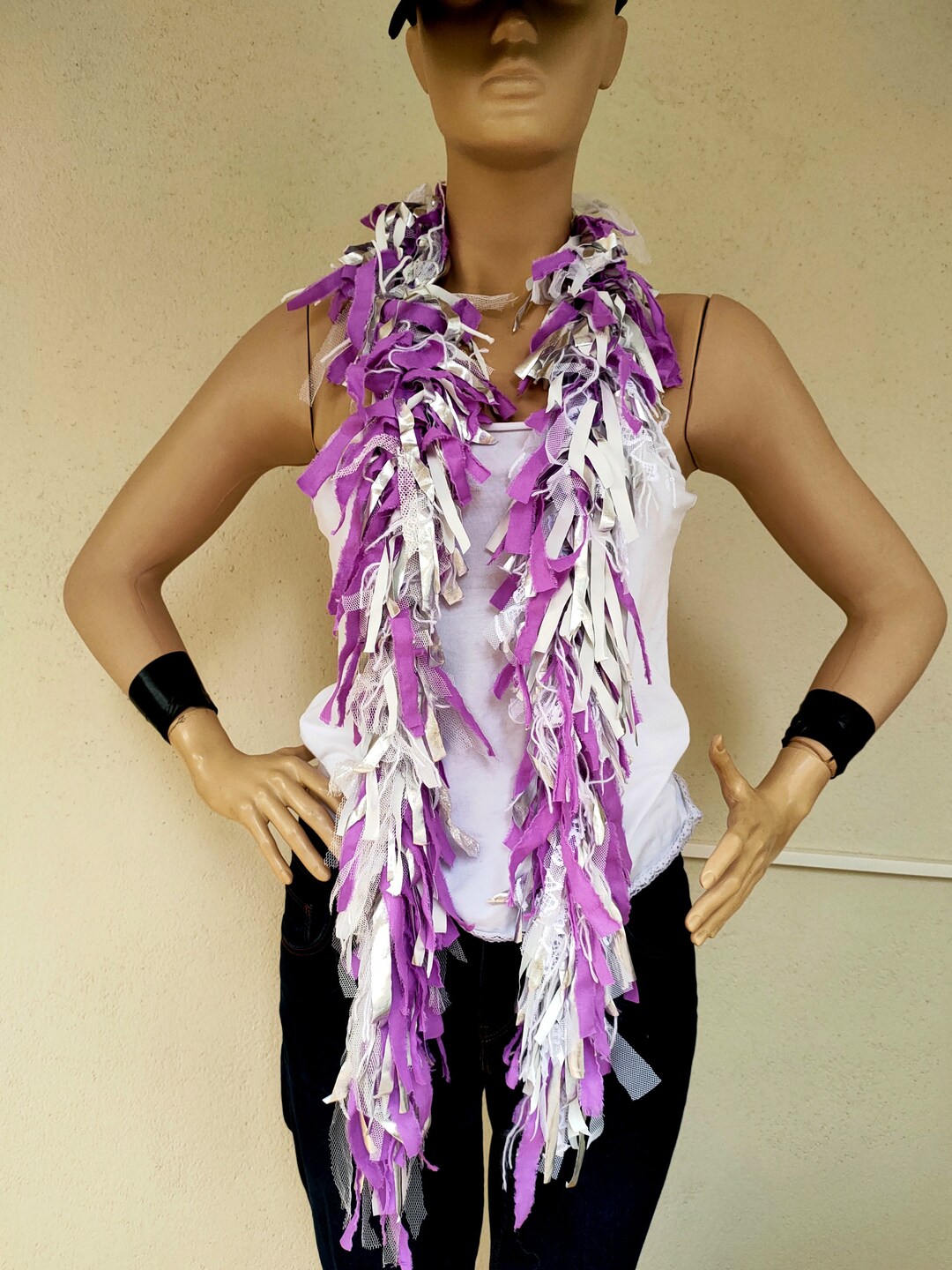 Die Frayed Fringe Upcycled Necklace Scruffy Torn Fabric Jewelry Textile ...