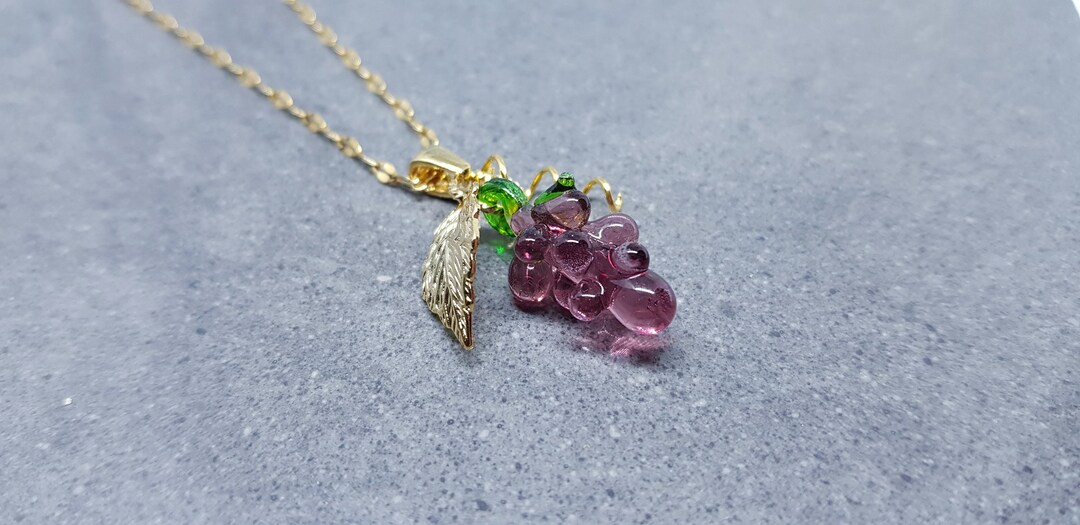 Glass Grape Necklace, Purple Fruits, Glass Jewelry, Berry Necklace ...