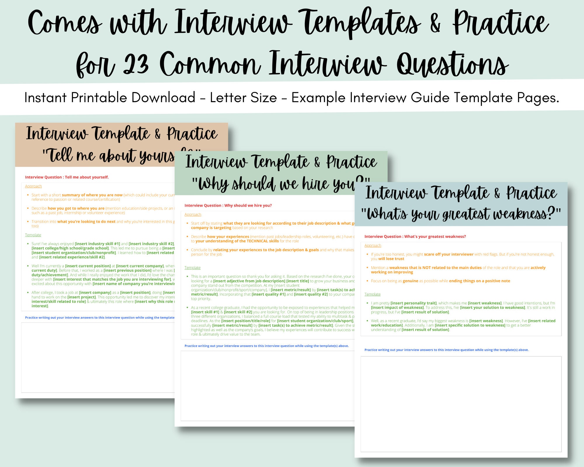 Job Interview Prep Resources Packet: Interview Guide Template, Practice ...