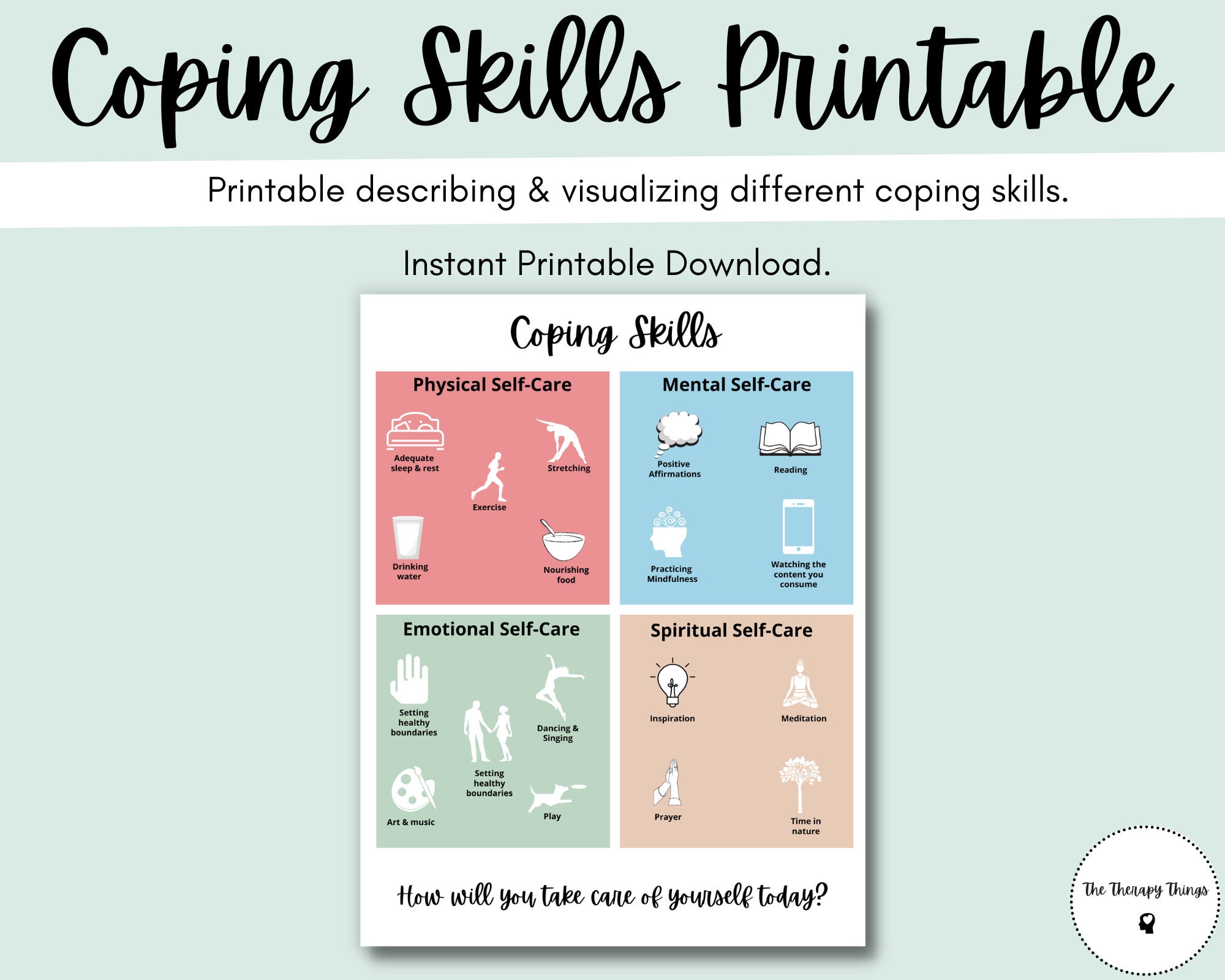 Coping Skills Printable: Poster, for Kids, Mental Health Art, Wall ...