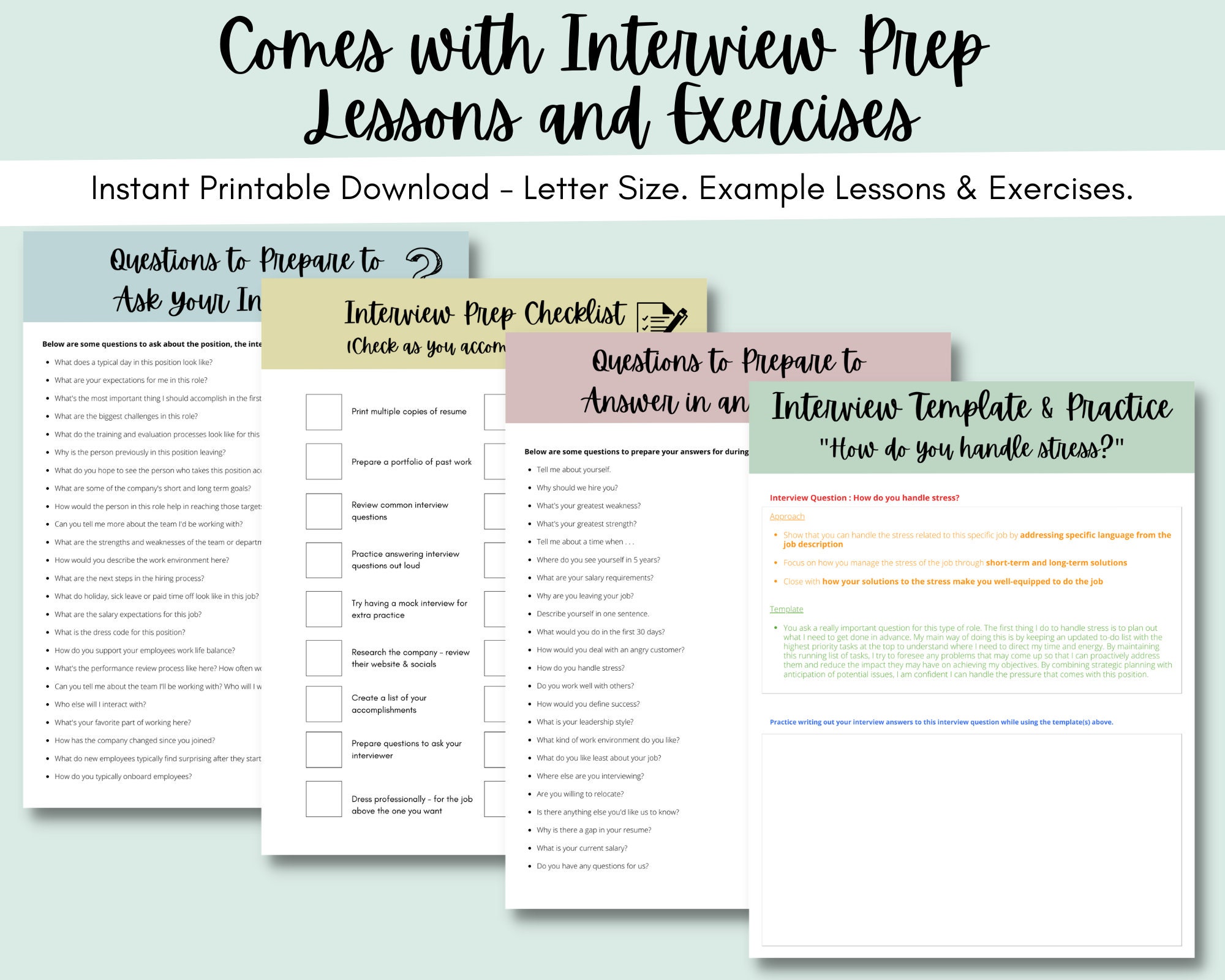 Job Interview Prep Resources Packet: Interview Guide Template, Practice ...