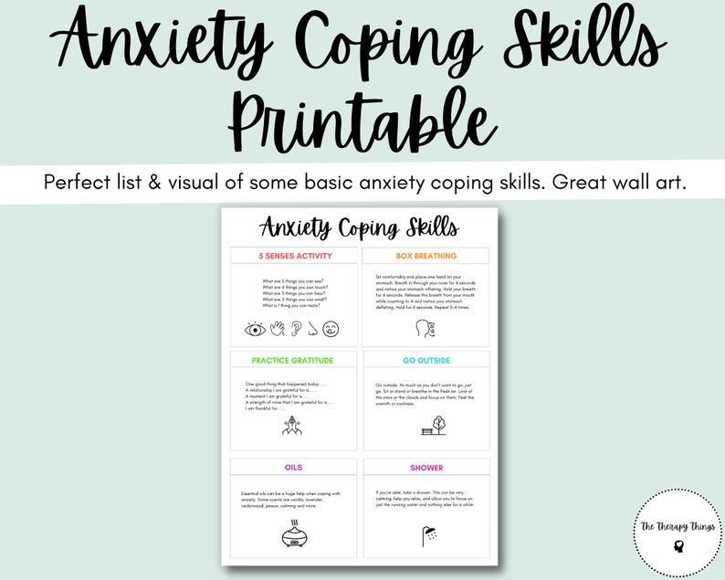 Anxiety Coping Skills Printable: Mental Health, Stress Management ...