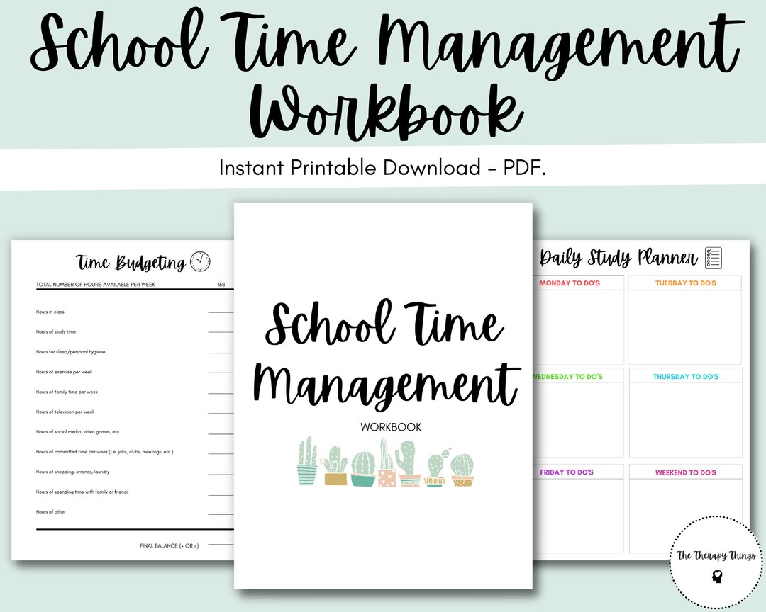School Time Management Workbook: Printable, Planner, Time Manager, for ...