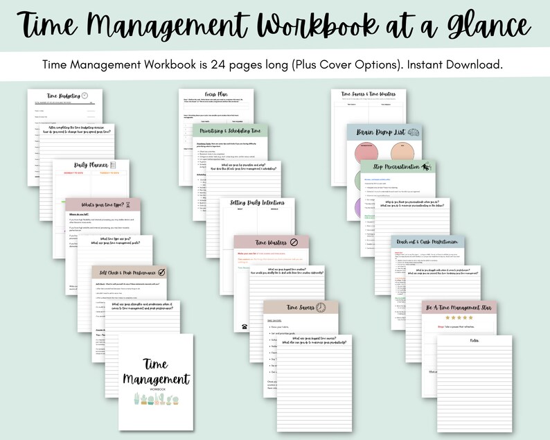 Time Management Workbook: Printable, Planner, Time Manager, Worksheets ...