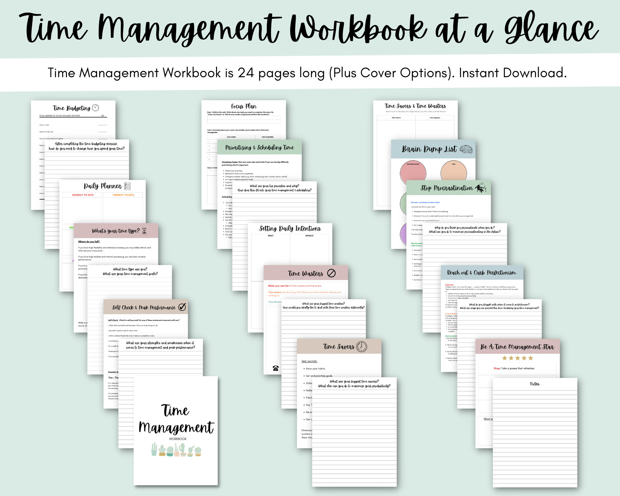 Time Management Workbook: Printable, Planner, Time Manager, Worksheets ...