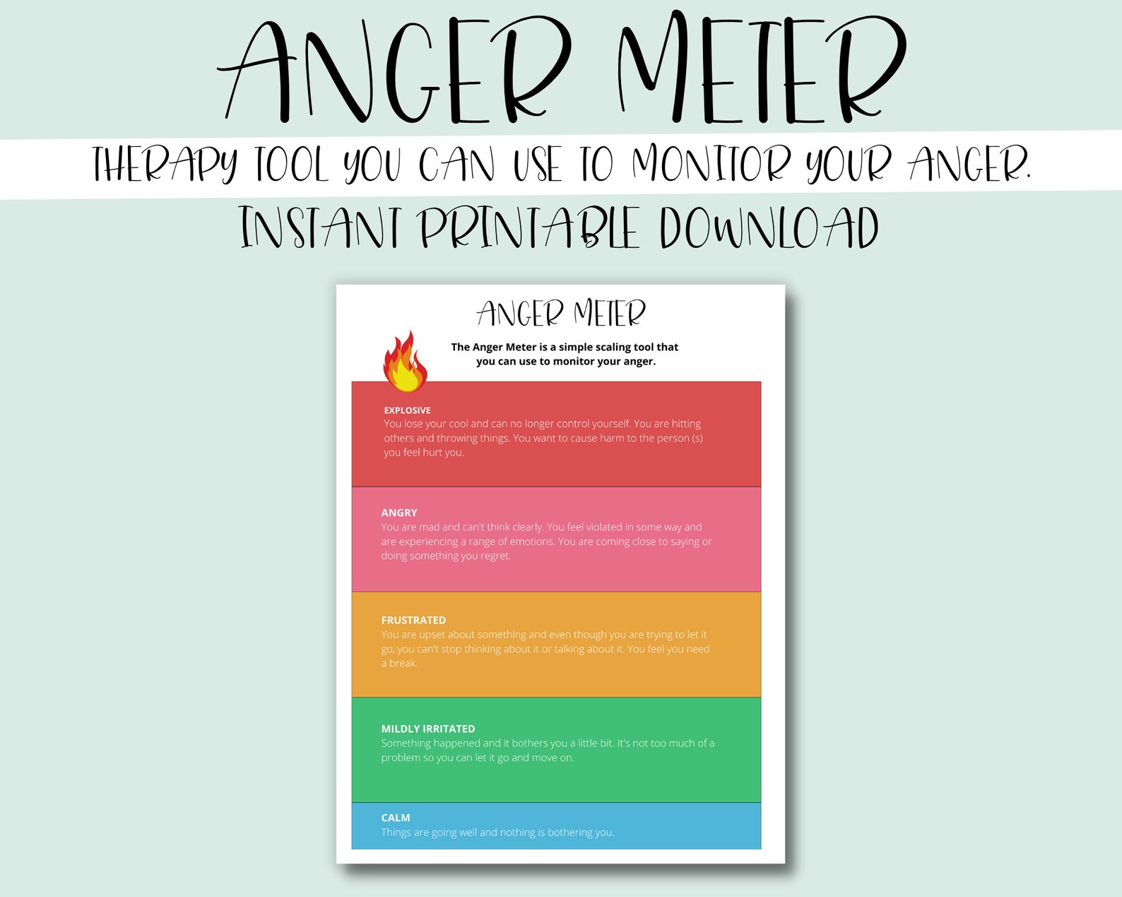 Anger Meter Printable: Monitor Anger for Kids Mental Health - Etsy