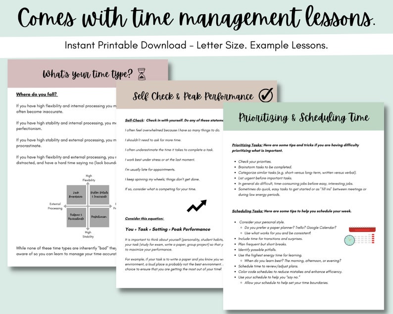 Time Management Workbook: Printable, Planner, Time Manager, Worksheets ...