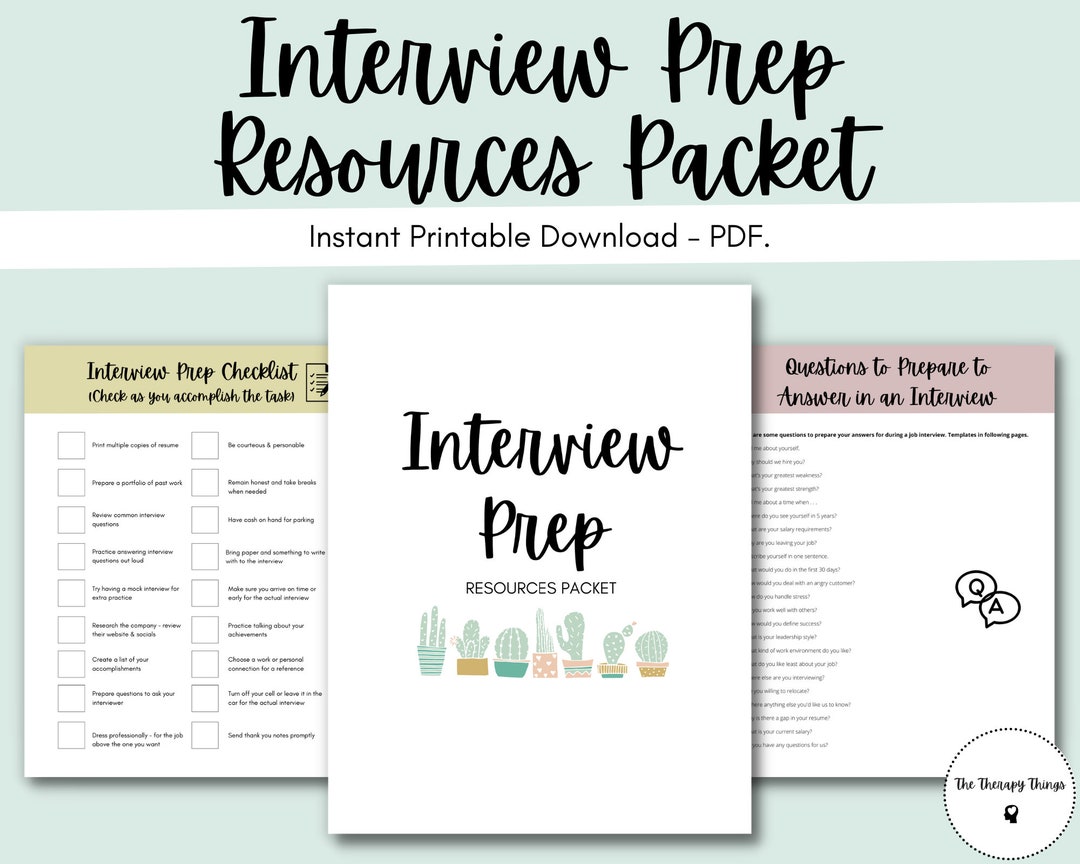Job Interview Prep Resources Packet: Interview Guide Template, Practice ...