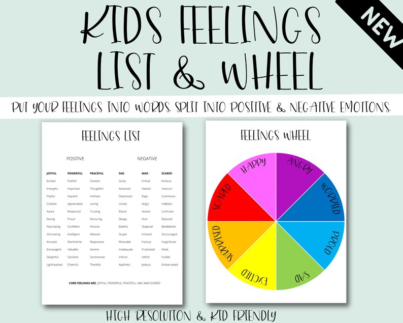 Kids Feelings List & Wheel: Emotions Reflections | Etsy
