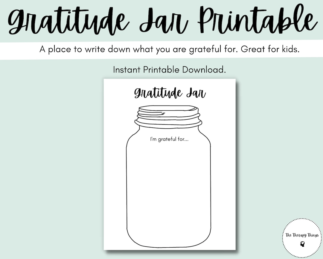 Gratitude Jar Printable: Thankfulness, Self Care, Play Therapy ...