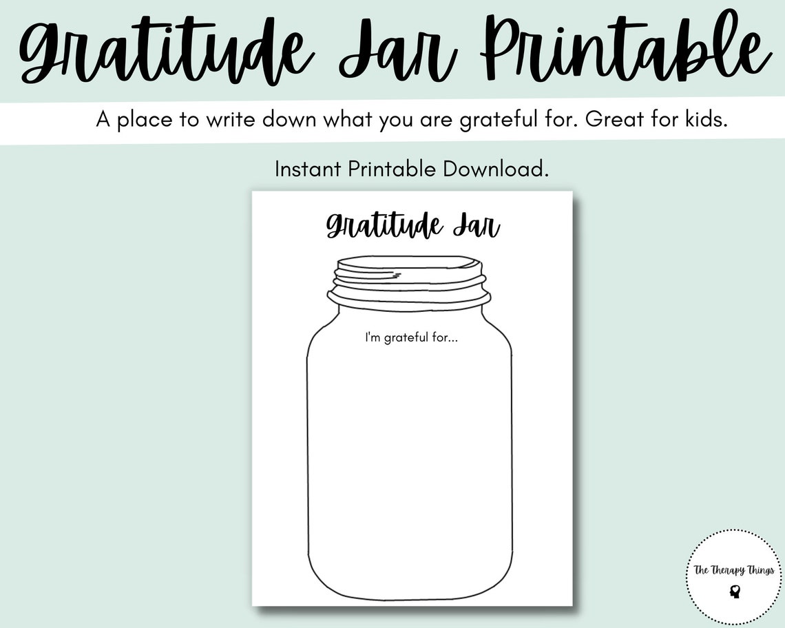 Gratitude Jar Printable: Thankfulness, Self Care, Play Therapy ...
