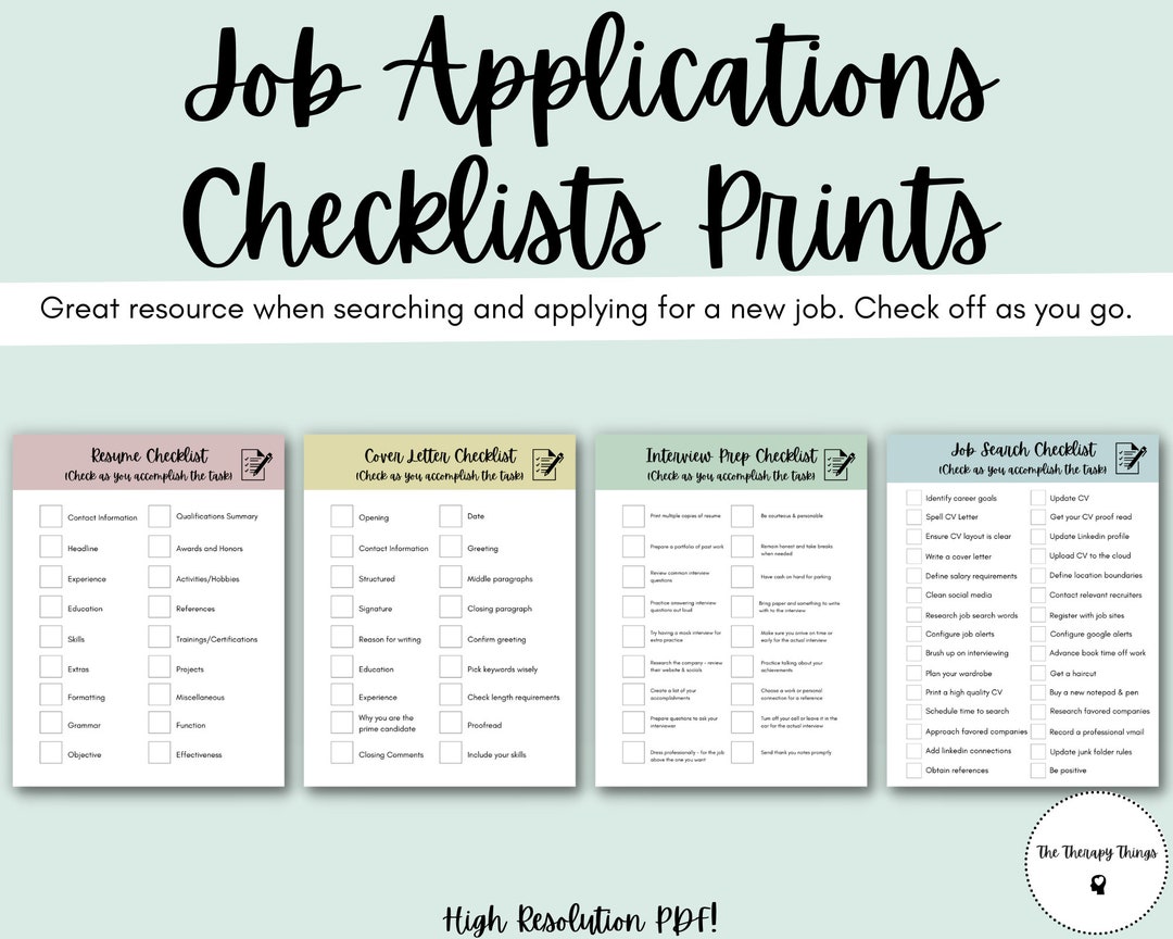 Job App Checklists Printables: Monitor Job Applications, Resume, Cover ...