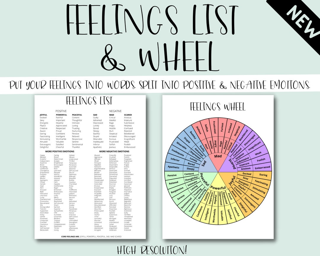 Feelings List & Wheel: Emotions Reflections Expressions - Etsy