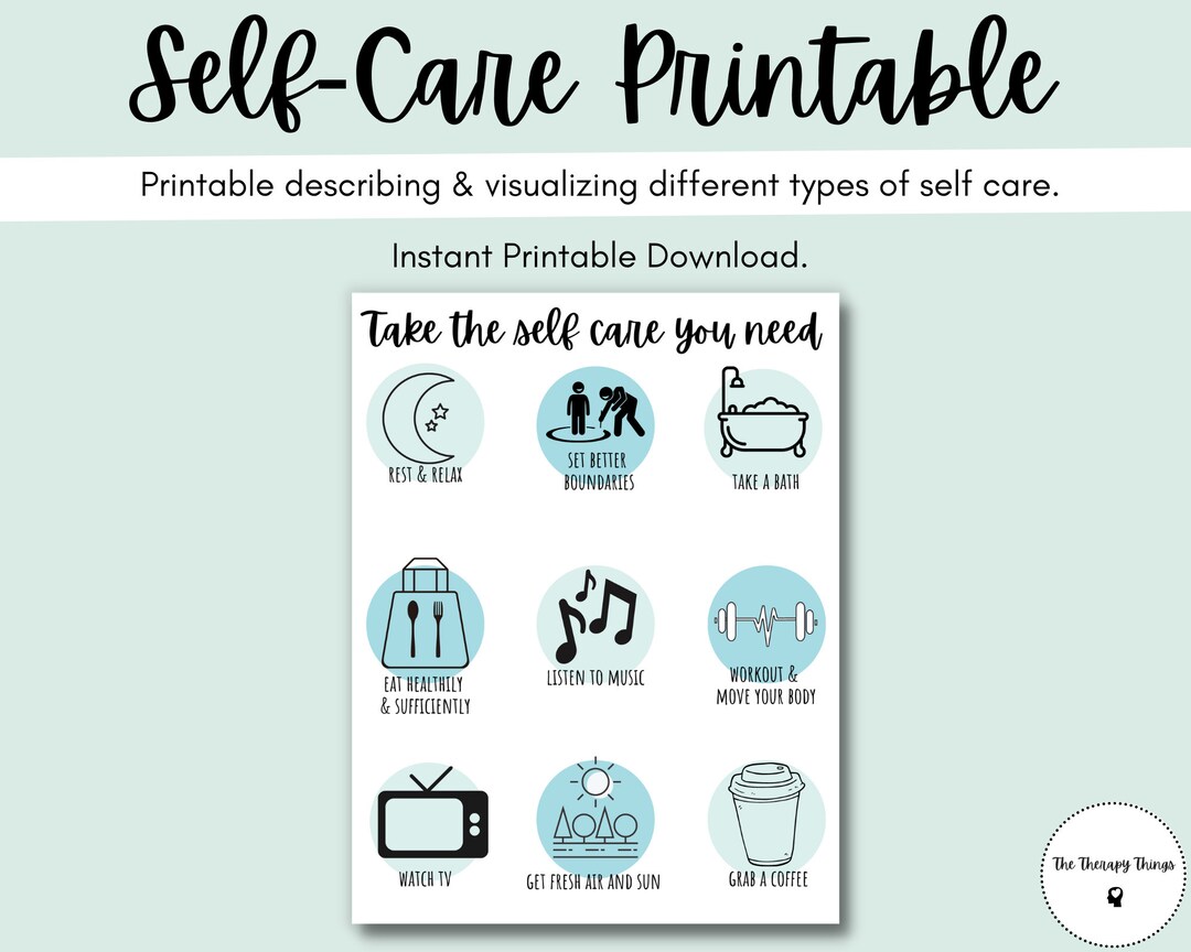 Self Care Printable: Wall Art, Mental Health, Therapy, Counseling ...