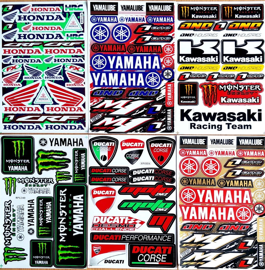 Motorcycle Racing Team Sticker Sheet: Honda, Yamaha, Kawasaki, Ducati ...