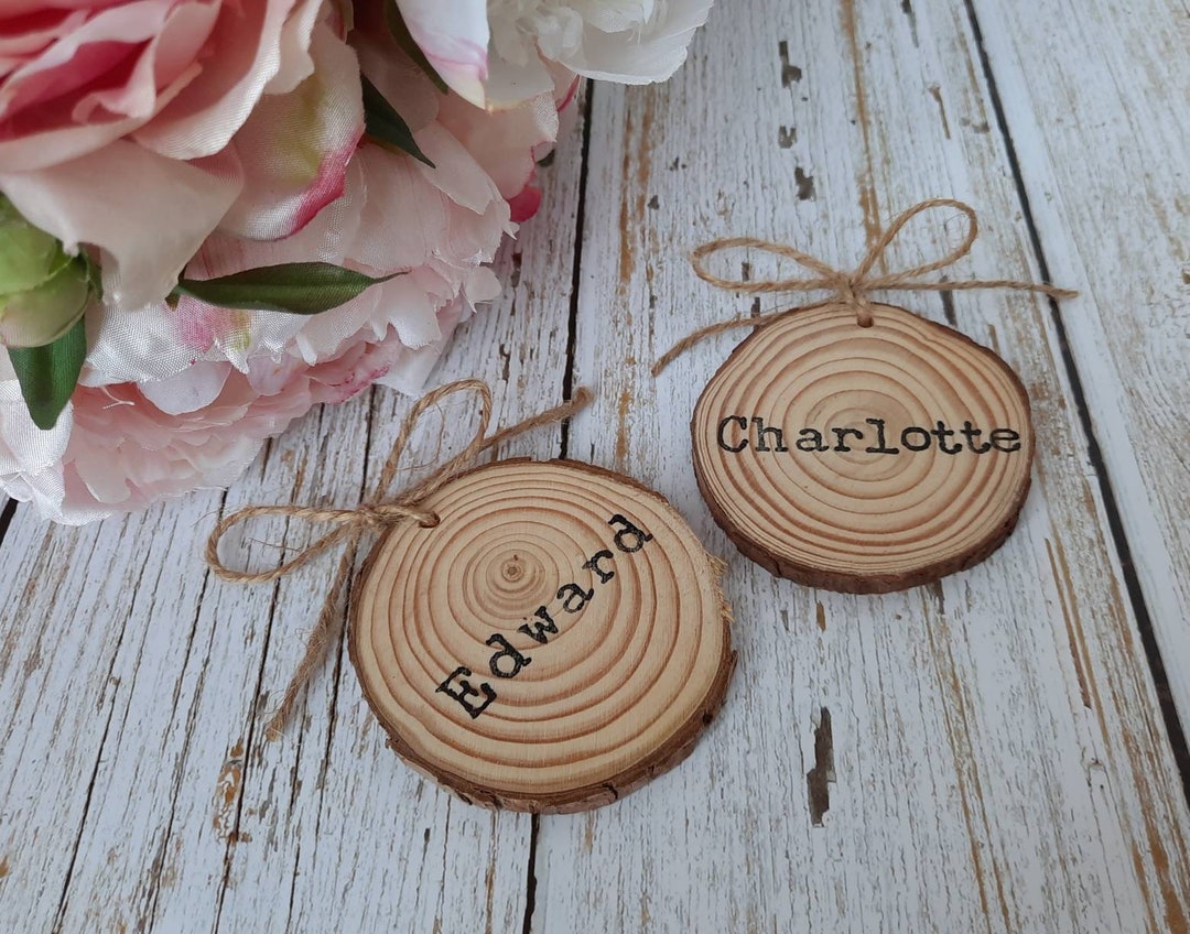 Wedding Wooden Log Slice Table Place Names Favours Wood Place Cards ...