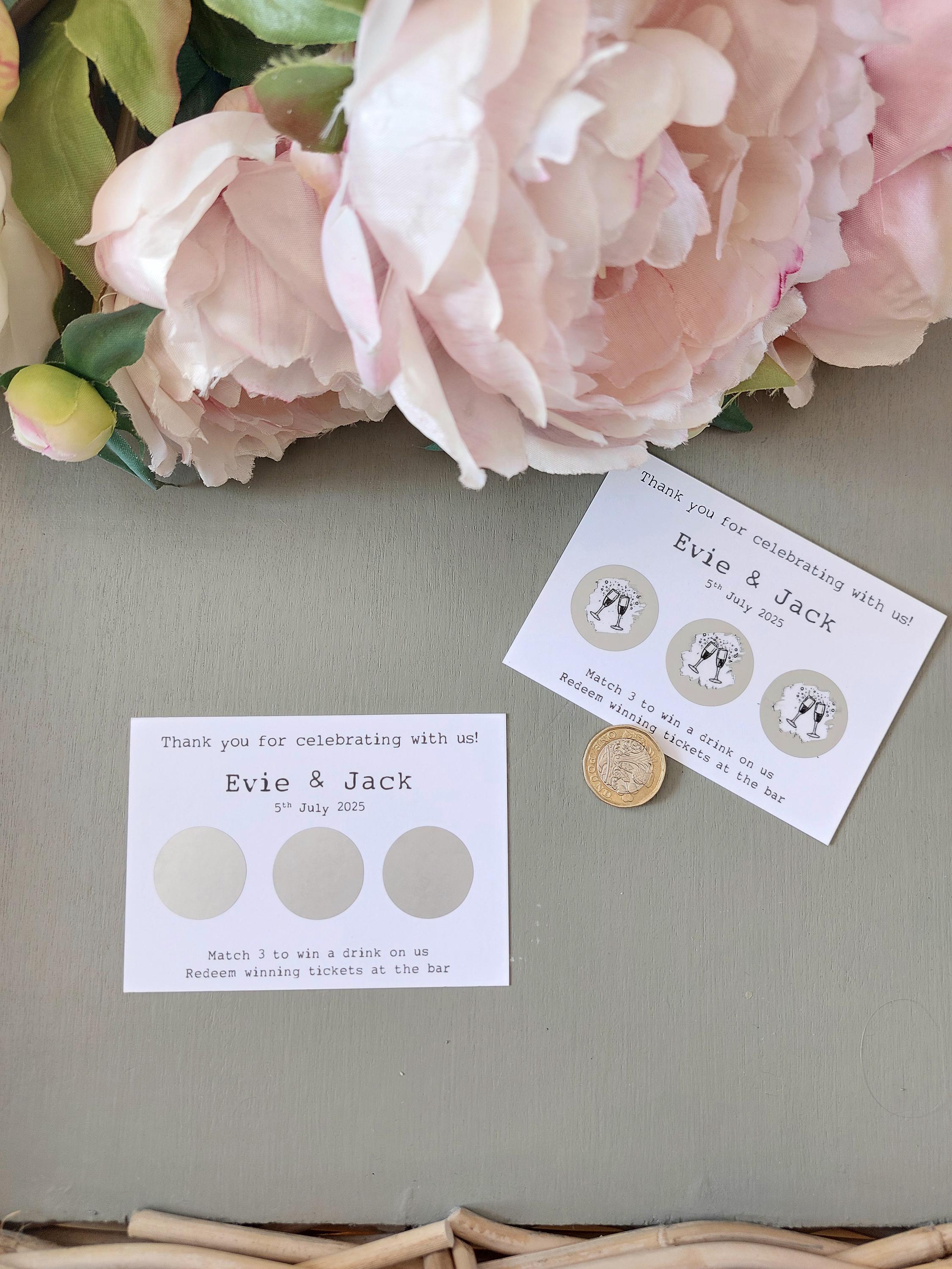 Personalised Scratch Card Wedding Favours, Match 3 to Win A Drink Token ...