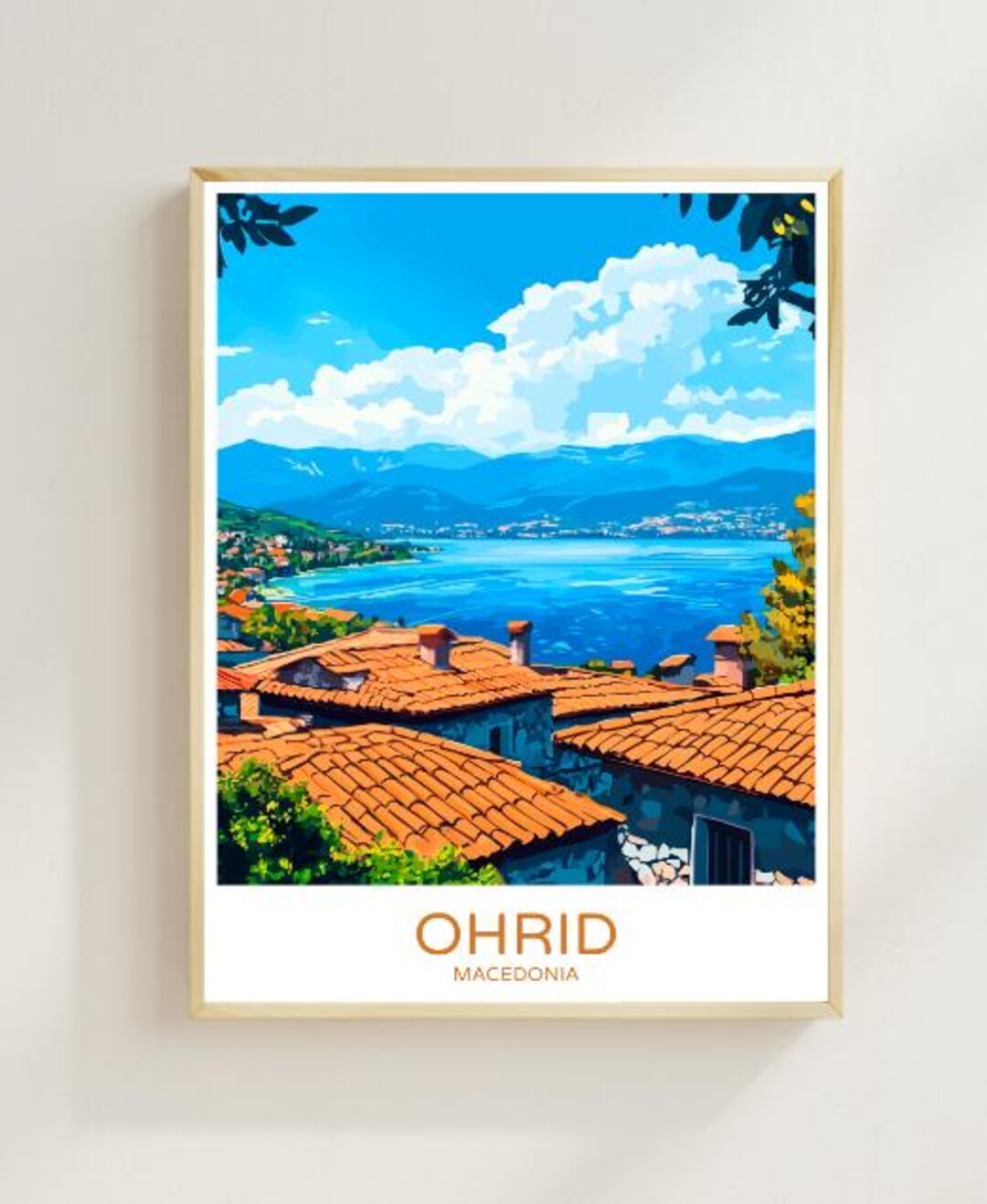 Ohrid Macedonia Travel Poster Scenic Lake View Wall Art, UNESCO ...