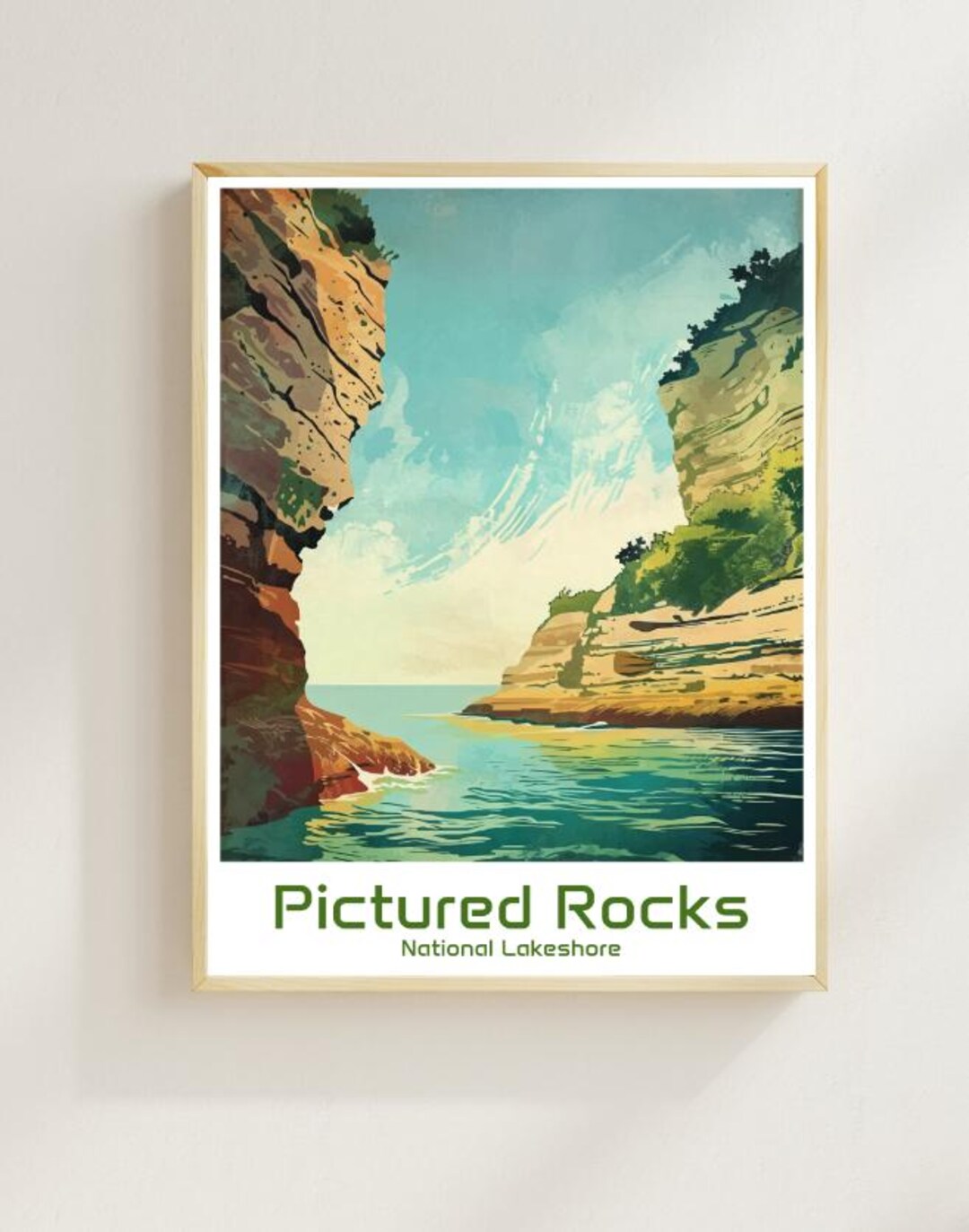Pictured Rocks National Lakeshore Travel Poster Scenic Michigan Coast ...