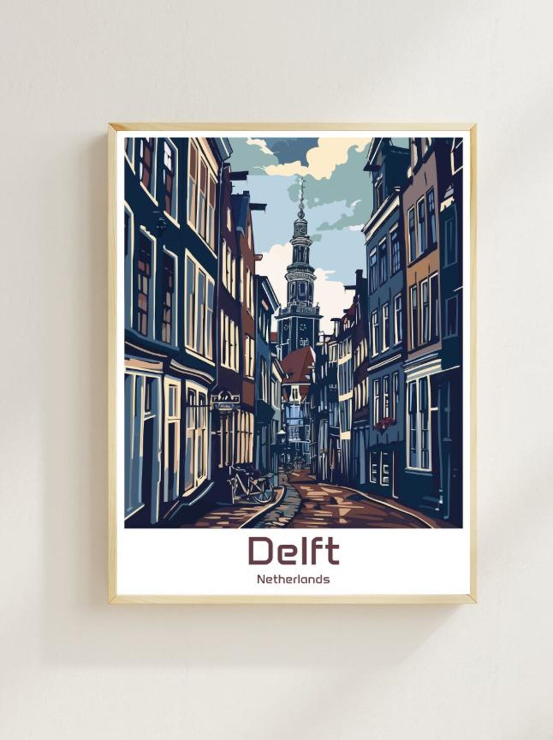 Delft Netherlands Travel Poster Vintage Dutch Cityscape Wall Art ...