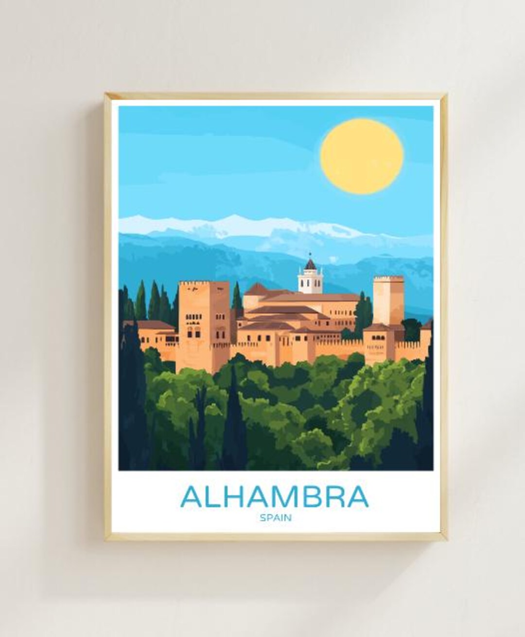 Alhambra Spain Travel Poster Stunning Moorish Architecture and Garden ...