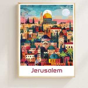 Jerusalem Travel Poster – Historic Wall Art of Old City & Western Wall ...