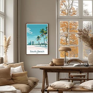 South Beach Miami Travel Poster Vintage Coastal Wall Art, Florida Beach ...